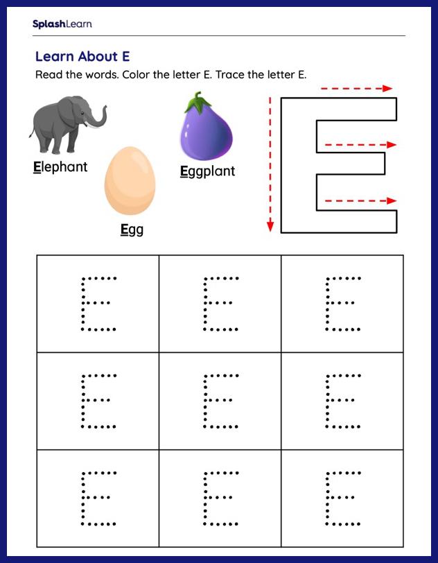 Letter E Worksheets Pdf Recognize Trace Print Letter E Coloring 