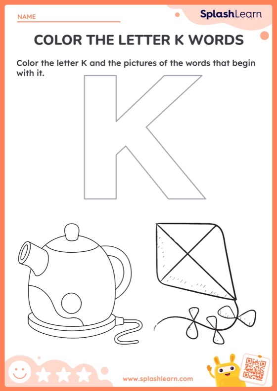 Color The Letter K Words Printable ELA Worksheet