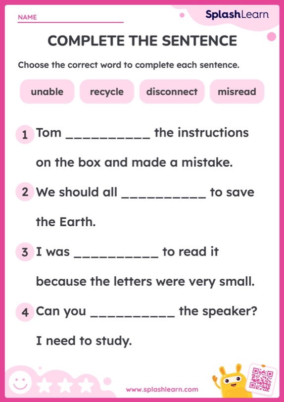 Printable Affixes Worksheets Splashlearn