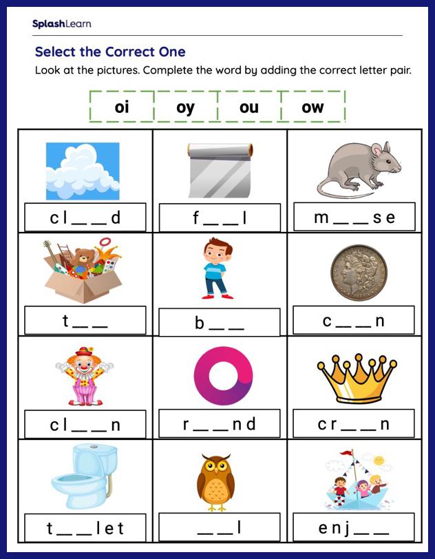 Vowel Diphthongs Oi Oy Worksheet Downloadable Pdf For Kids Oi Oy