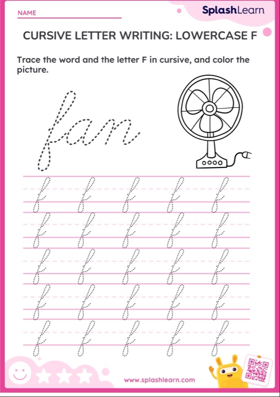 Cursive Letter Writing Lowercase F ELA Worksheets SplashLearn