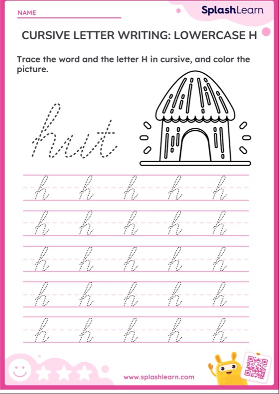 Cursive Letter Writing Lowercase H ELA Worksheets SplashLearn
