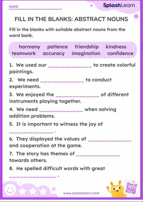 Fill In The Blanks Abstract Nouns Printable ELA Worksheet Fill In The Blanks Abstract Nouns Printable ELA Worksheet