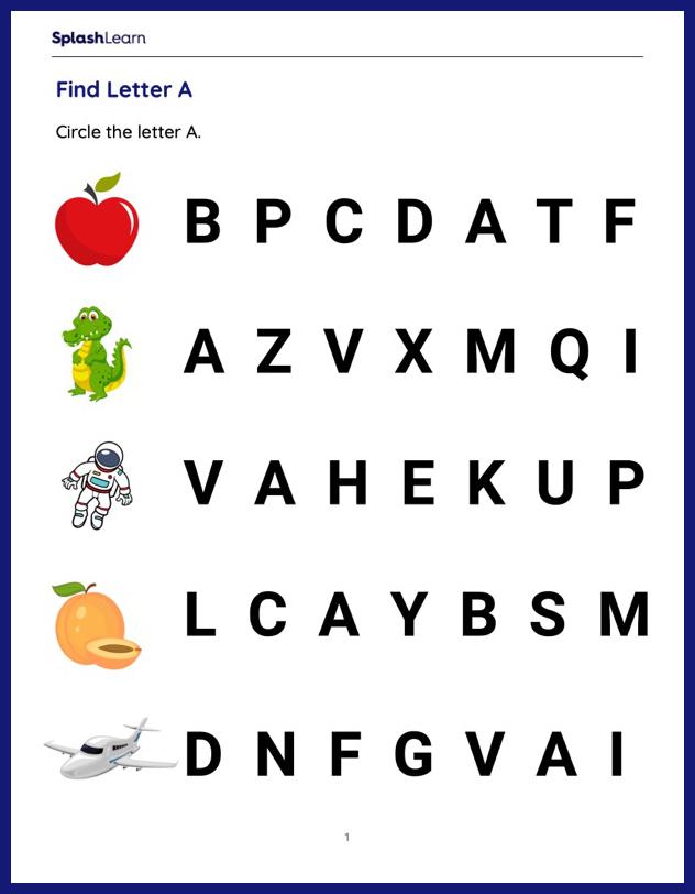 Find Letter A - ELA Worksheets - SplashLearn
