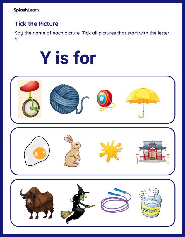 Find The Letter Y Pictures ELA Worksheets SplashLearn