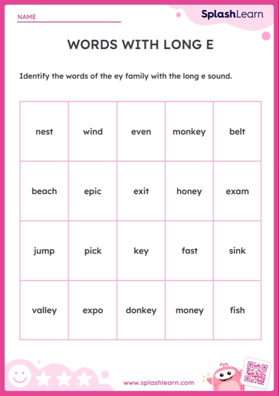 Find The Long E Words Of The ey Family Printable ELA Worksheet