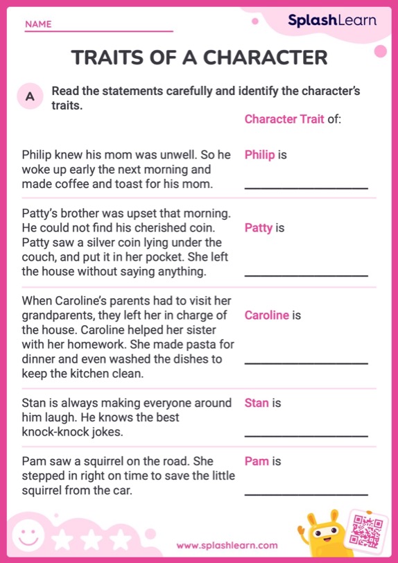 Character Traits Worksheet 3rd Grade