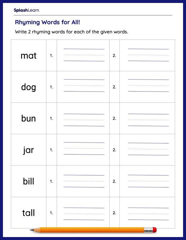 Rhyming Words Writing Worksheet Englishbix Rhyming Words Worksheet 