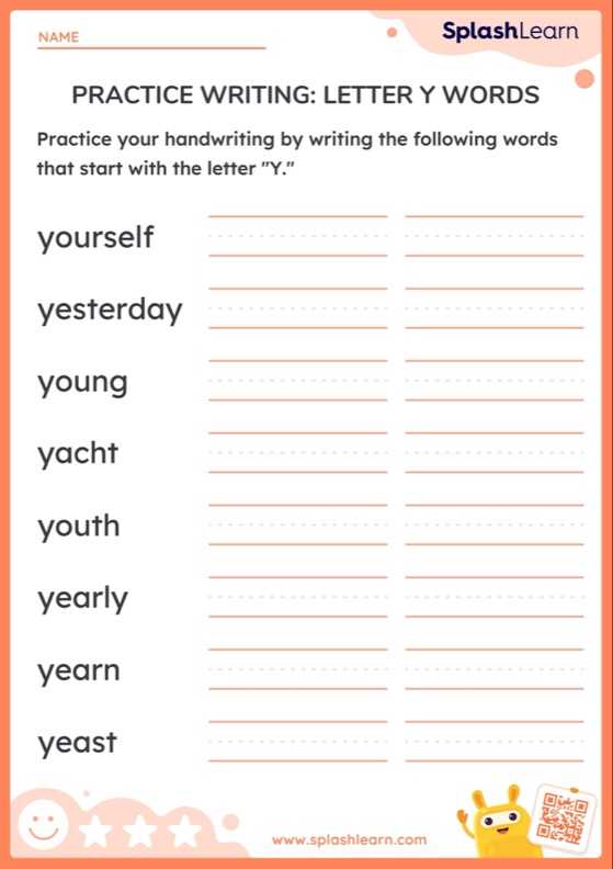 Practice Writing Letter Y Words Printable ELA Worksheet