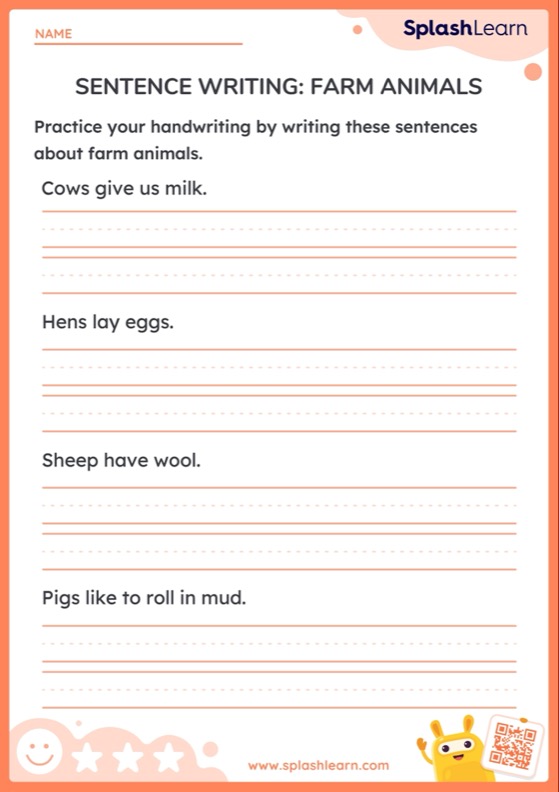 Sentence Writing Farm Animals Printable ELA Worksheet