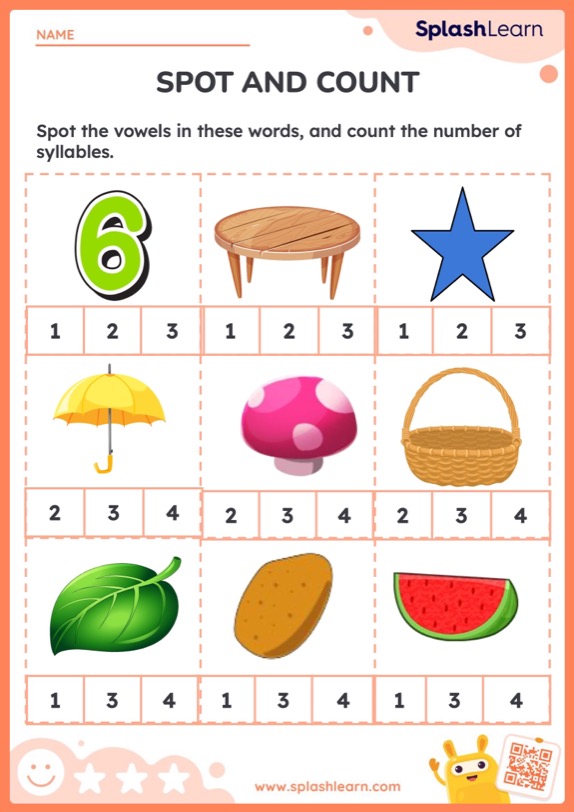 Spot And Count The Syllables Worksheet Spot And Count The Syllables Worksheet