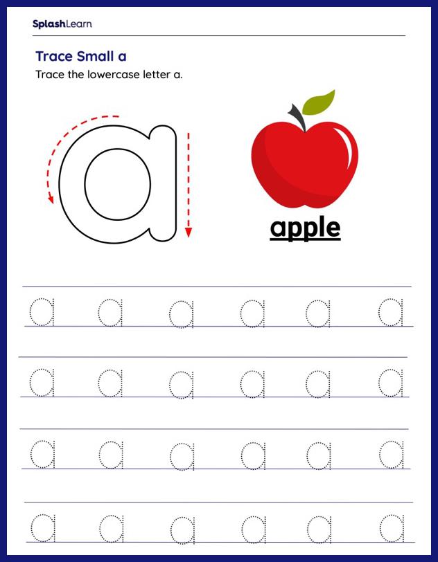 Trace The Lowercase A ELA Worksheets SplashLearn