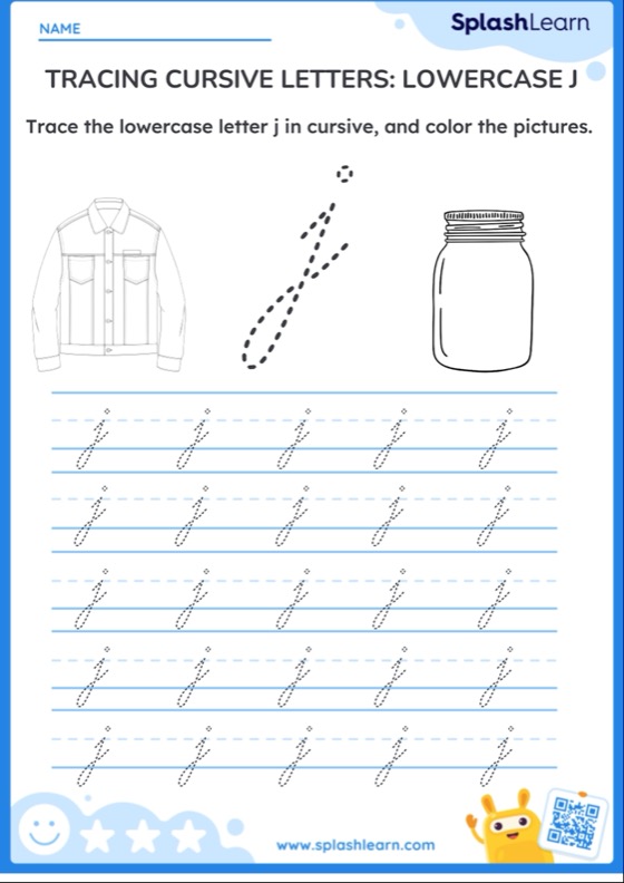 Tracing Cursive Letters Lowercase J ELA Worksheets SplashLearn