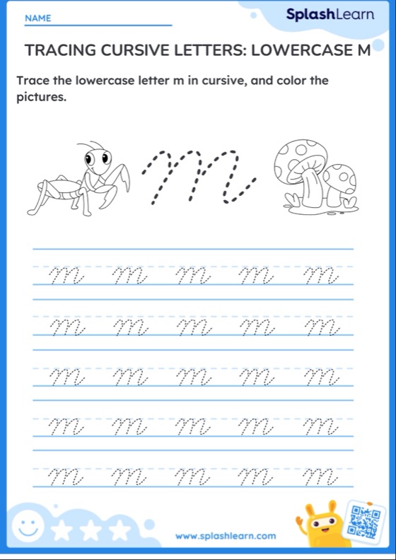 Tracing Cursive Letters Lowercase M Printable ELA Worksheet