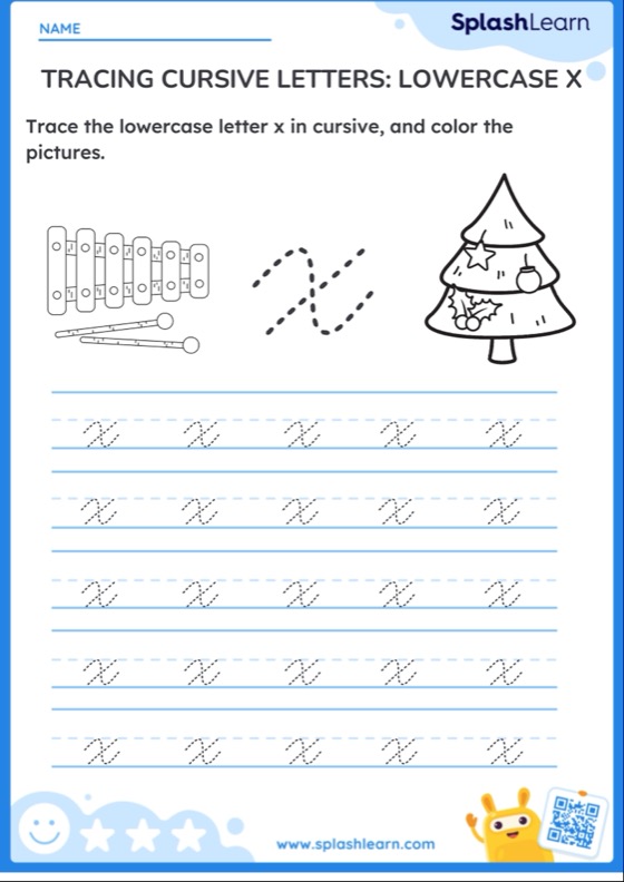 Tracing Cursive Letters Lowercase X ELA Worksheets SplashLearn