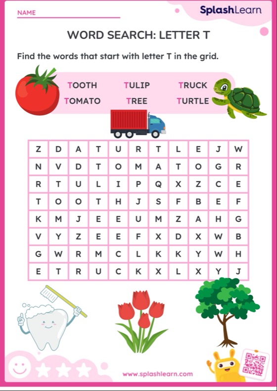 Word Search Letter T Worksheet ELA Worksheets SplashLearn
