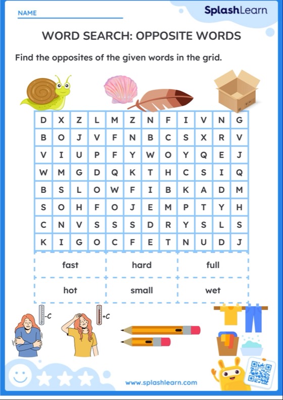 Word Search Opposite Words Worksheet