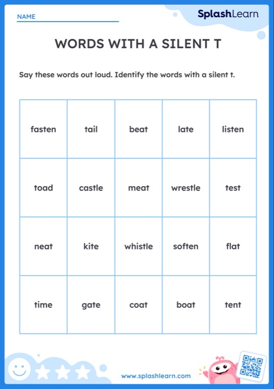 Words With A Silent T Printable ELA Worksheet Words With A Silent T Printable ELA Worksheet