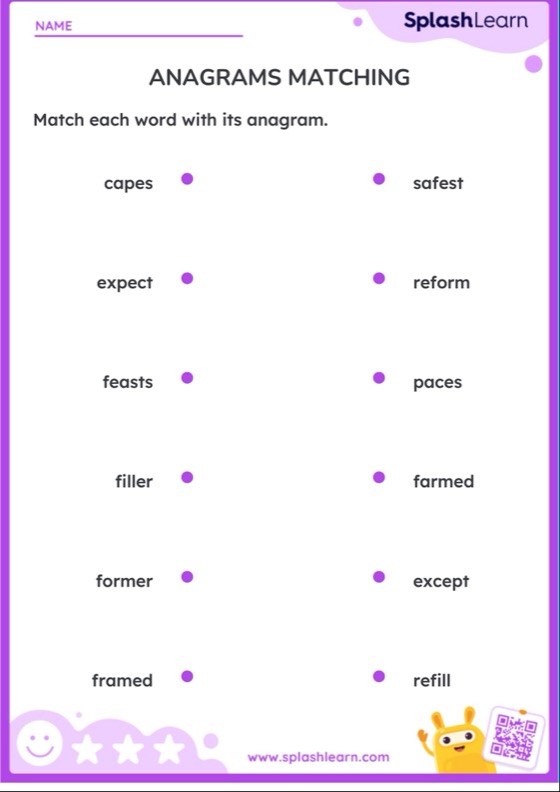Anagrams Words Matching Worksheet
