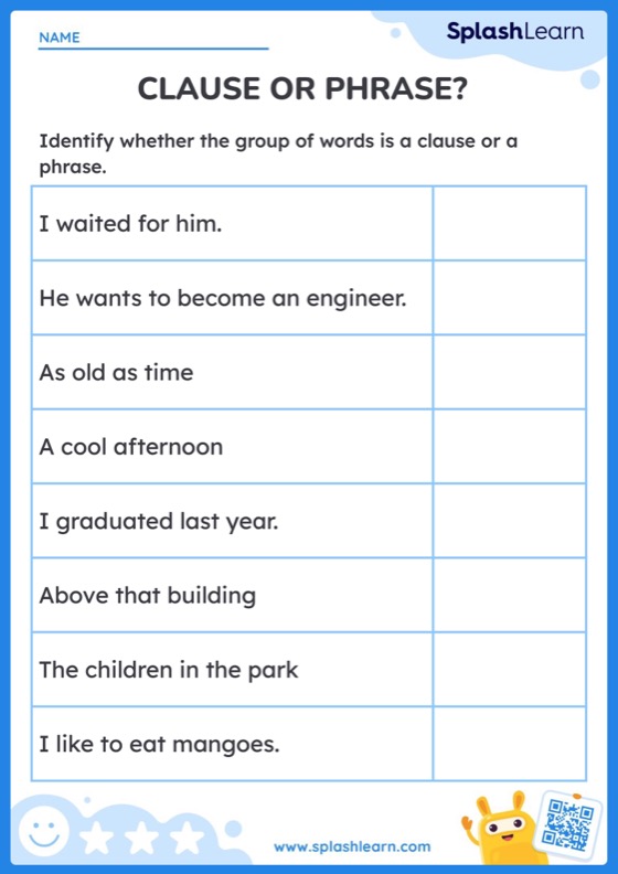 Clauses Or Phrases Worksheet Clauses Or Phrases Worksheet