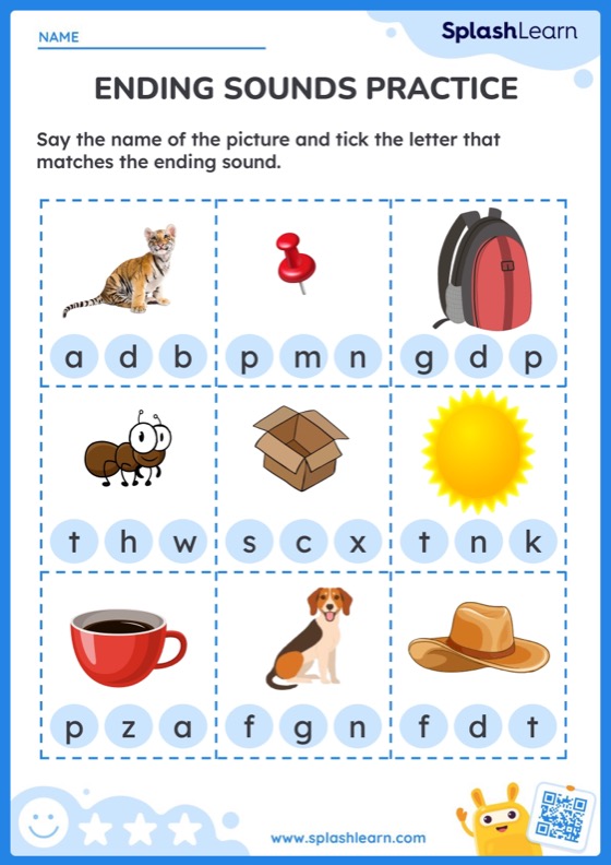 Ending Sounds Practice Worksheet Ending Sounds Practice Worksheet