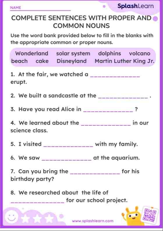 Sentences With Proper And Common Nouns Worksheet Printable English