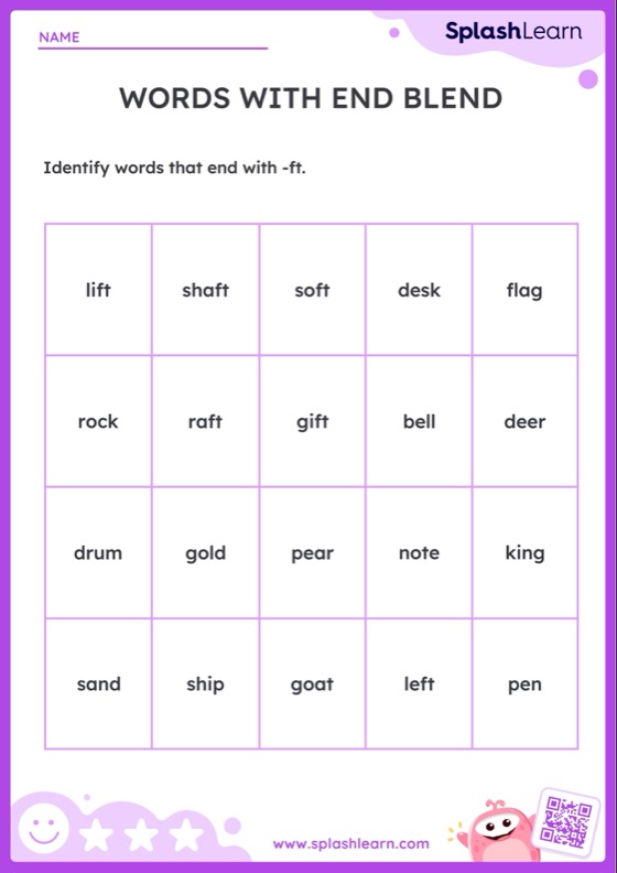 Words With End Blend ft Worksheet Printable English Sheet