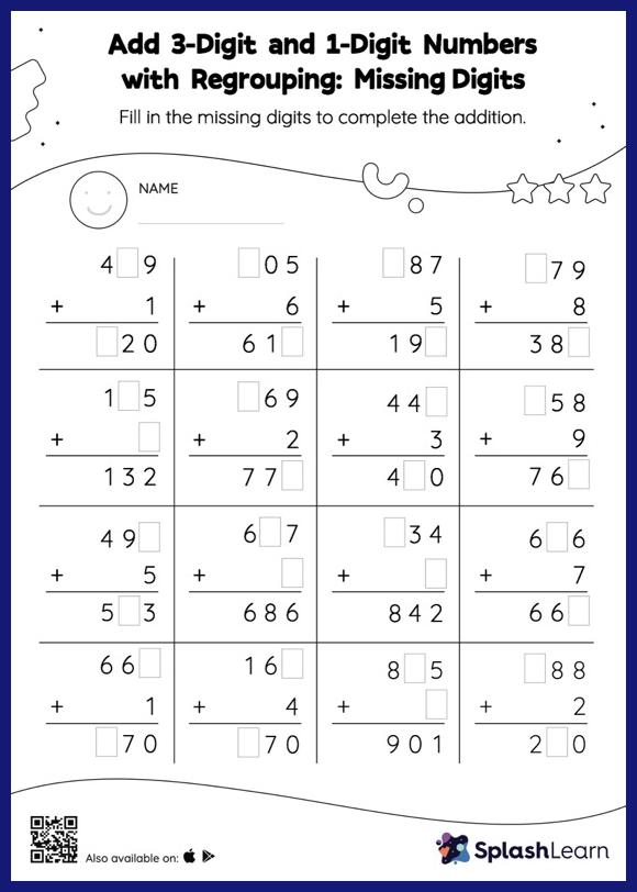 Add Within 1000 With Regrouping Worksheets For Kids Online SplashLearn