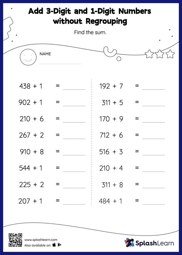 Add 3 digit Number To 1 digit Worksheets For Kids Online SplashLearn