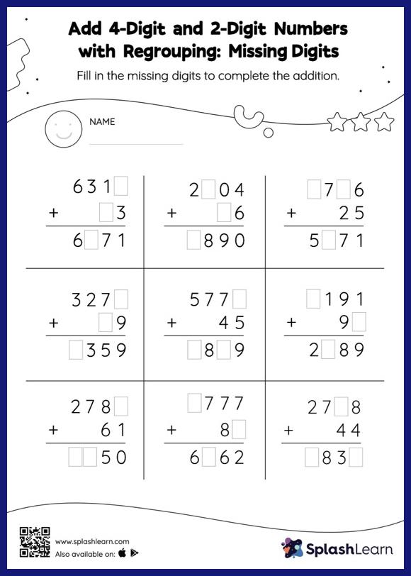 Add And Subtract 4 Digit And 2 Digit Numbers With Regrouping Missing