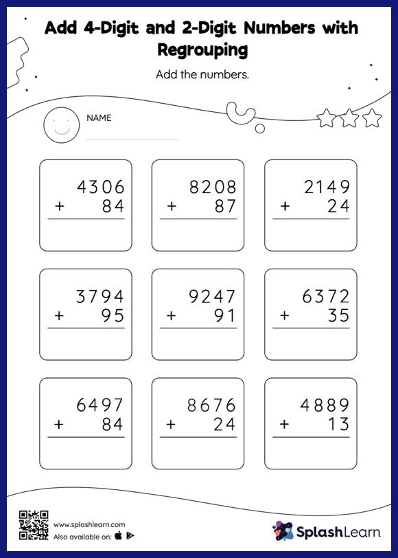Add Within 10000 With Regrouping Worksheets For Kids Online SplashLearn