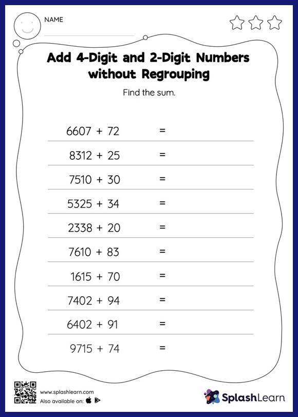 Add And Subtract Two 4 Digit Numbers Without Regrouping Vertical 