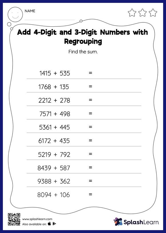 Add And Subtract 4 Digit And 3 Digit Numbers With Regrouping