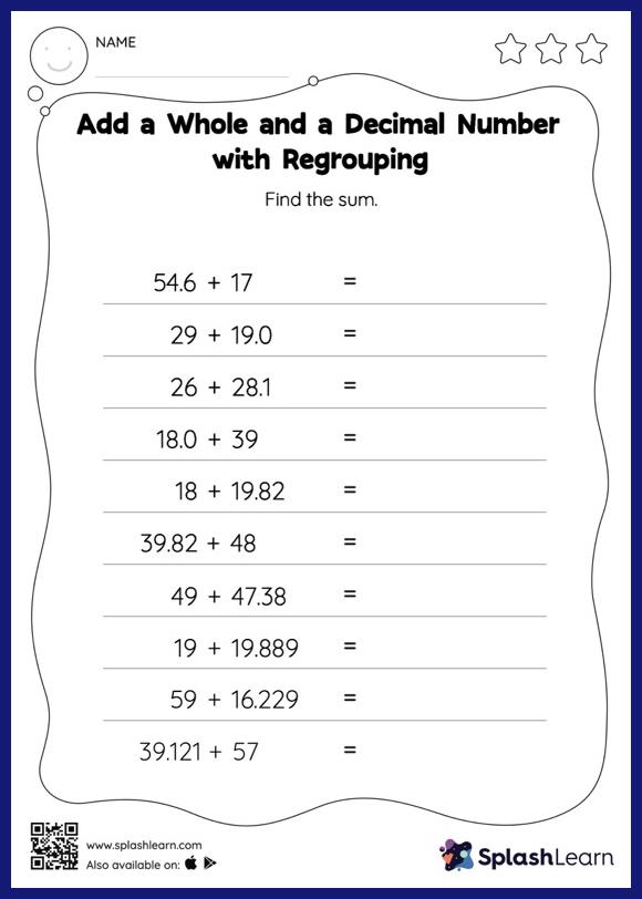 Add A Whole And A Decimal Number With Regrouping Horizontal Addition 