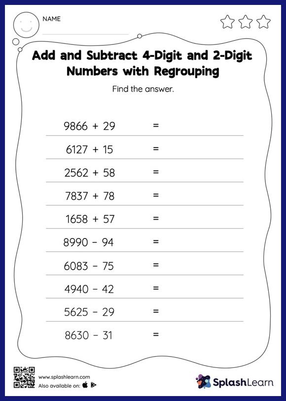 Add And Subtract 4 Digit And 3 Digit Numbers With Regrouping