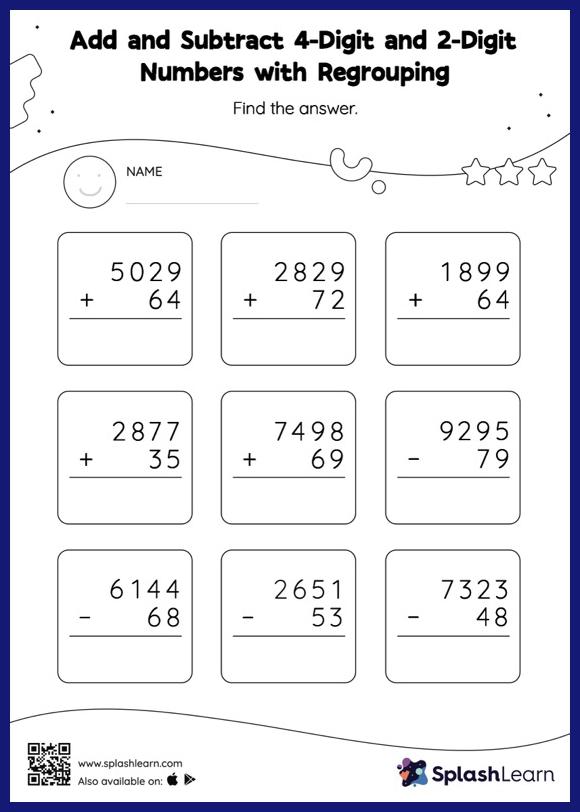 Add And Subtract 4 Digit And 3 Digit Numbers With Regrouping 