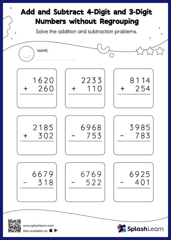 Add Within 10000 Without Regrouping Worksheets For 4th Graders Online 