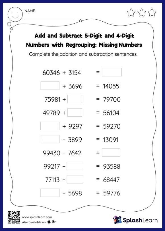 Add And Subtract 5 Digit And 4 Digit Numbers With Regrouping Missing