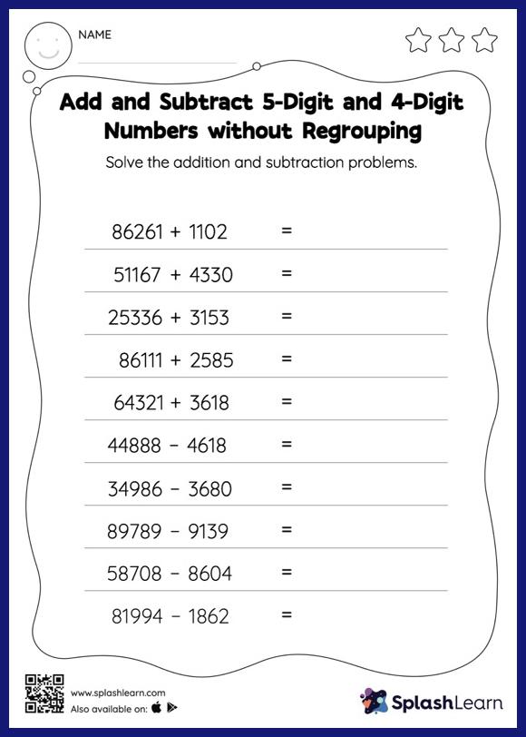 Add And Subtract Two 5 Digit Numbers With Regrouping Vertical Addition