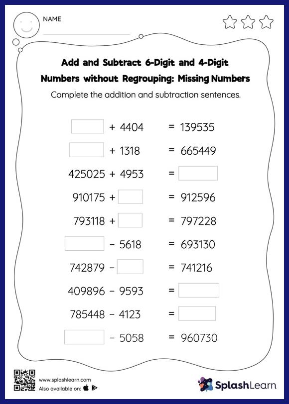 Addition Within 1000000 Worksheets For Kids Online SplashLearn