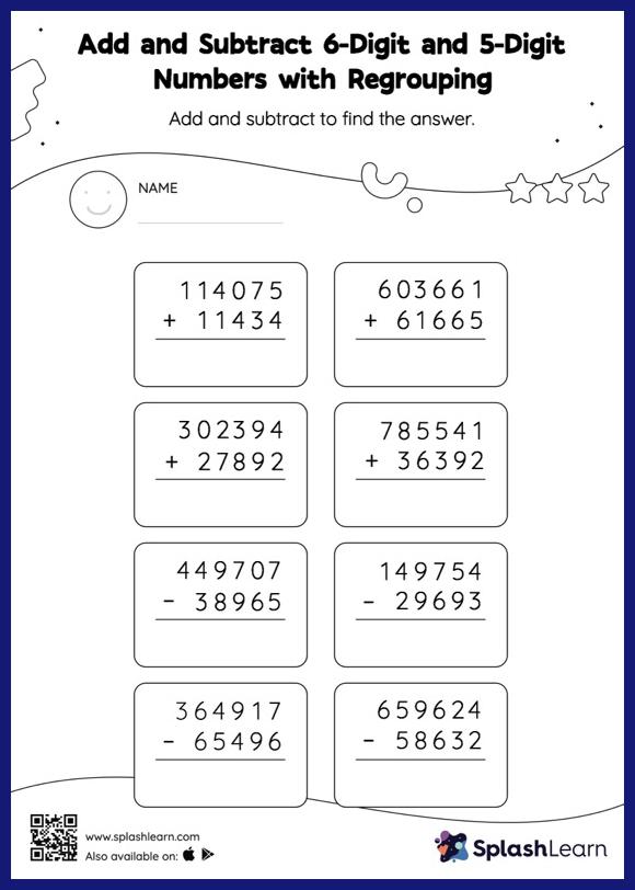 Add 6 Digit And 5 Digit Numbers Without Regrouping Horizontal Addition 