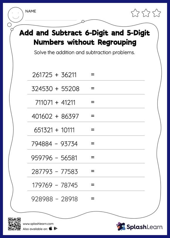 Add 6 Digit And 4 Digit Numbers Without Regrouping Vertical Addition