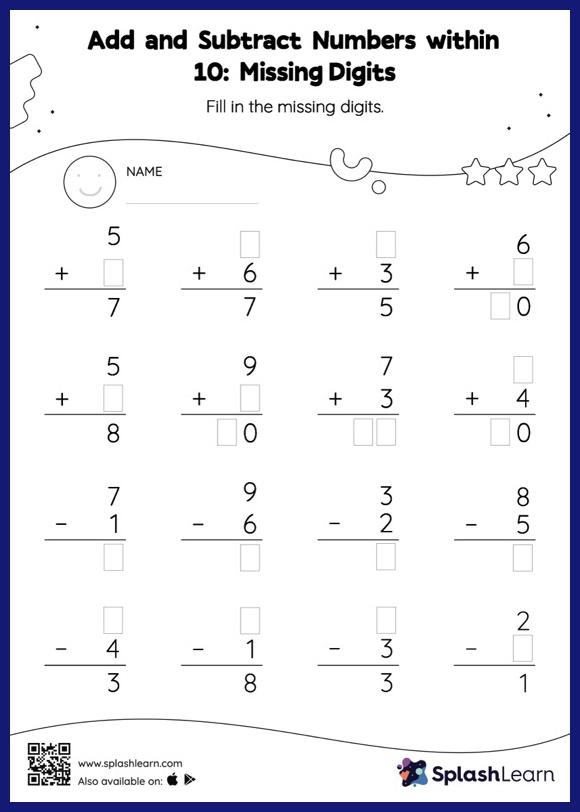 Fluently Subtract Within 10 Worksheets For 1st Graders Online SplashLearn