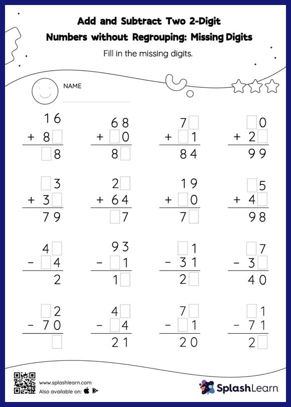 Add Within 100 Without Regrouping Worksheets For 1st Graders Online SplashLearn