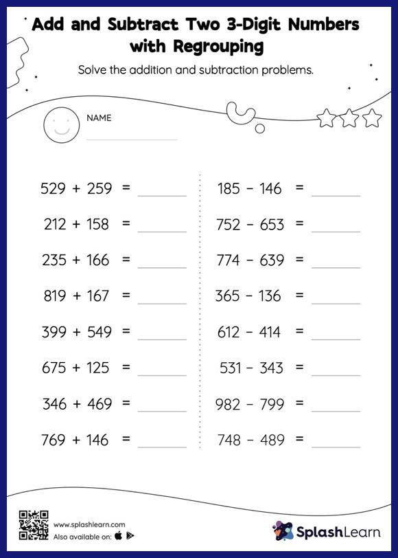 Add And Subtract Two 3 Digit Numbers With Regrouping Vertical Addition 