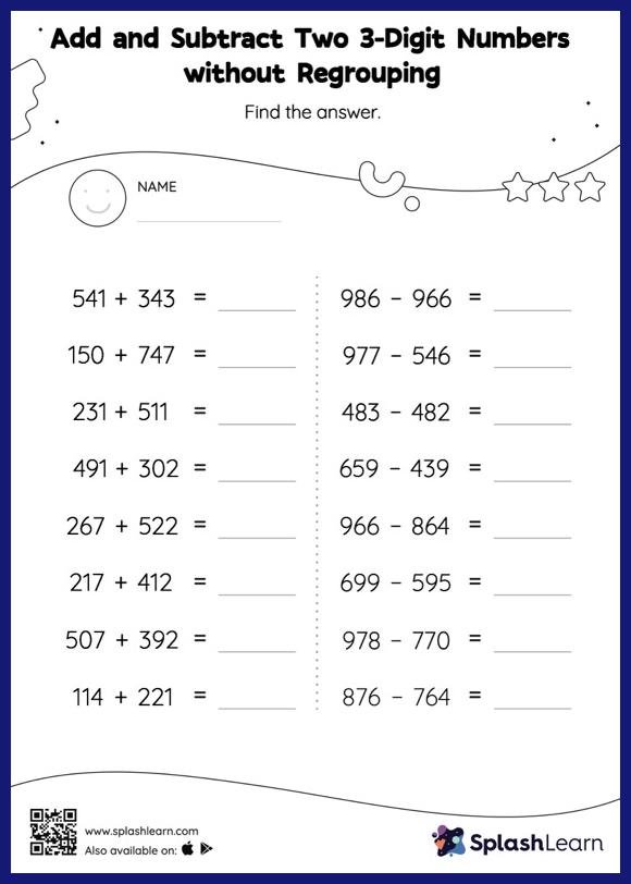 Subtract Two 3 Digit Numbers Without Regrouping Vertical Subtraction 