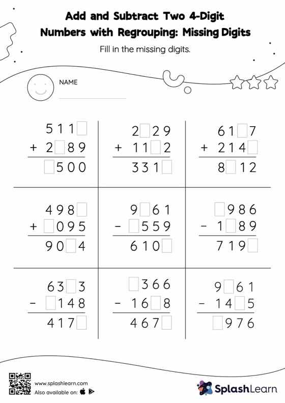 Subtraction With Regrouping Worksheets For 4th Graders Online SplashLearn