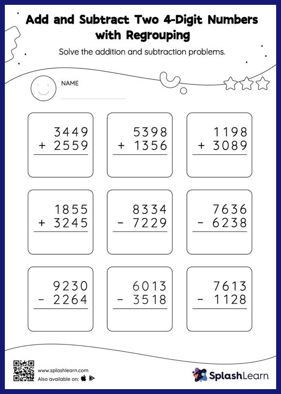 Add And Subtract 4 Digit And 3 Digit Numbers With Regrouping