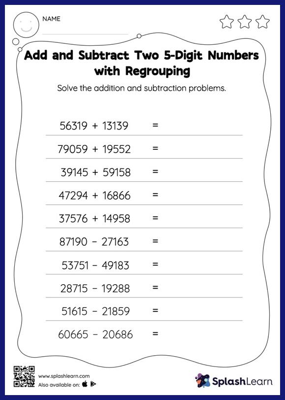 Add And Subtract 5 Digit And 4 Digit Numbers With Regrouping Missing 