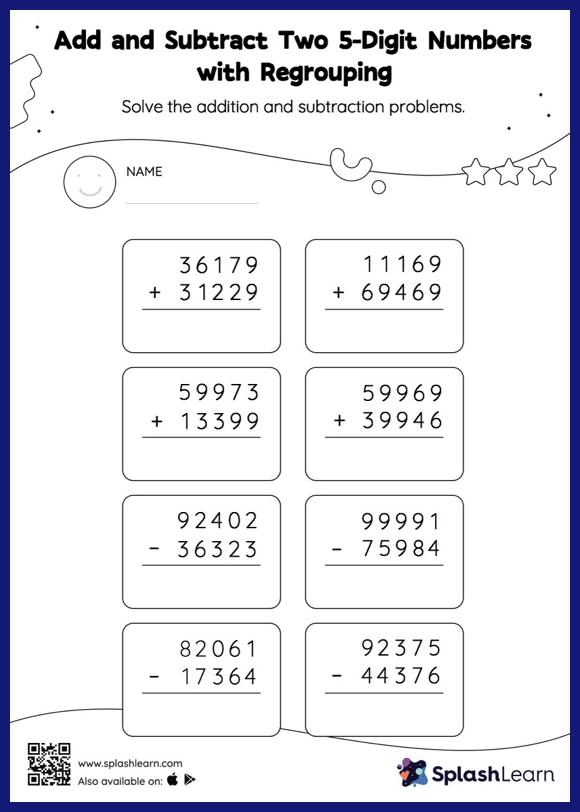 Add 5 Digit And 3 Digit Numbers Without Regrouping Horizontal Addition